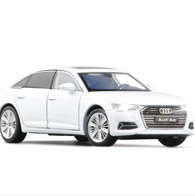 Audi A6 Diecast Alloy Luxury Model Car Toy Black White With Light And ...